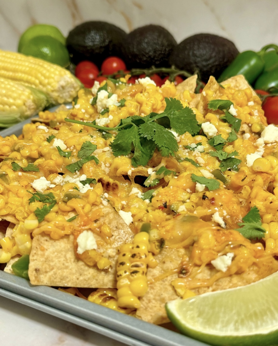 Street corn Nachos (Totopos con Elote) - Made with Sazón