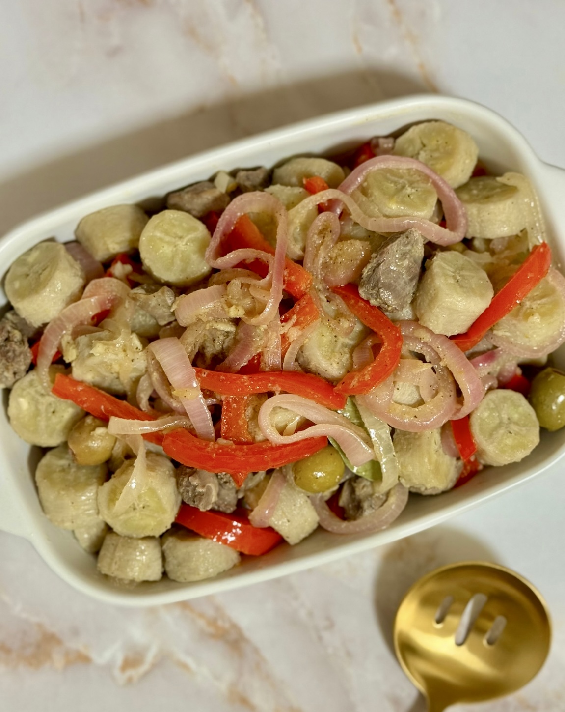 Guineos con Mollejas en Escabeche (Green Banana Salad with Gizzards ...